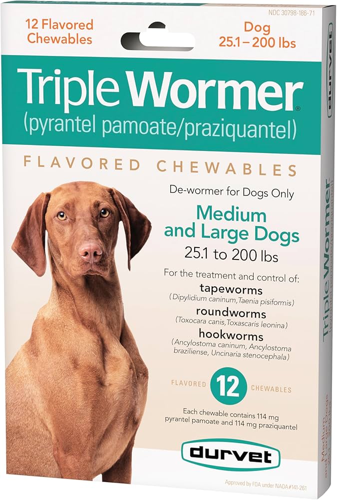 TRIPLE WORMER MEDIUM/LARGE DOG 1-CHEWABLE – Riverside Feed and Seed